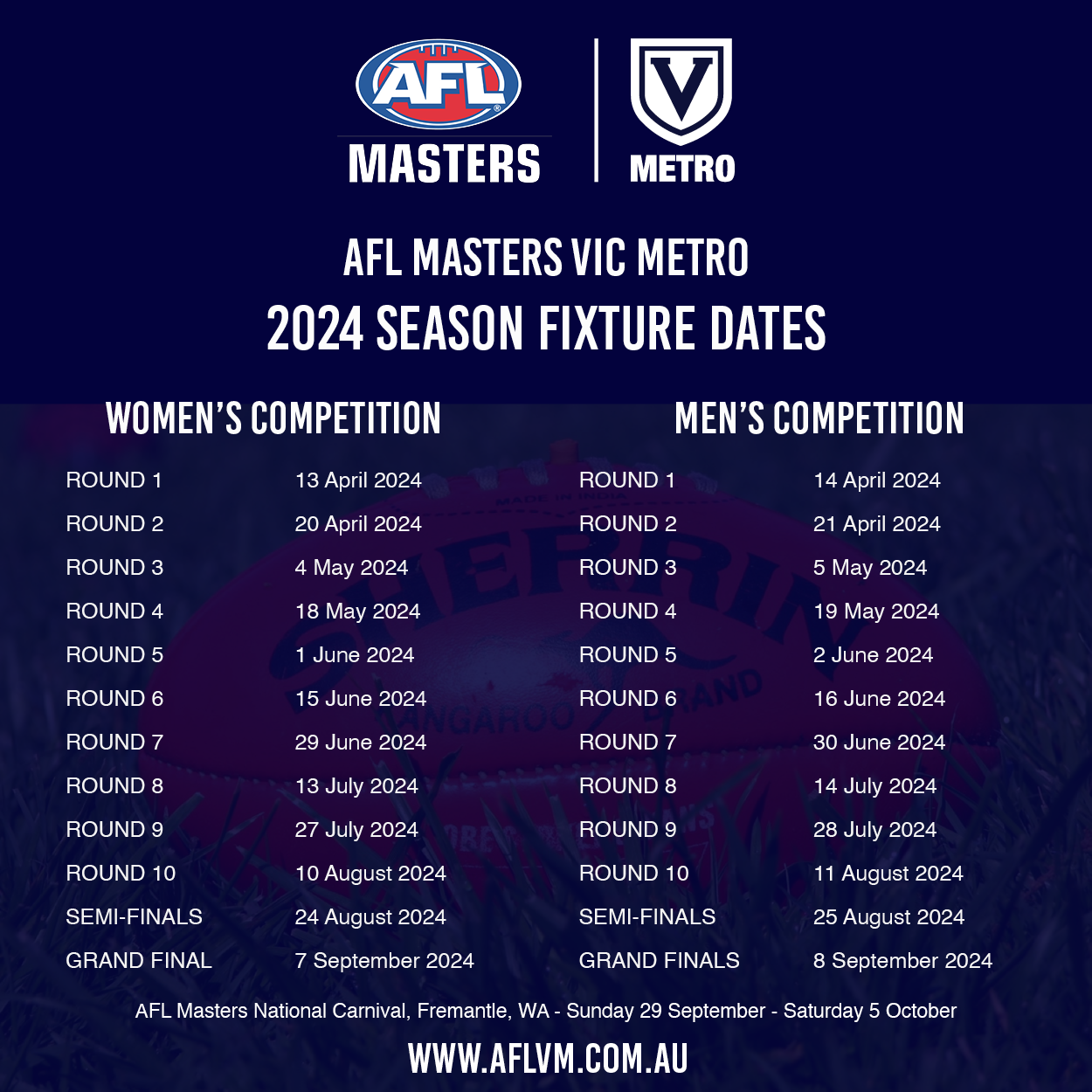 2024 AFLVM Fixture Dates Confirmed AFL Masters Victorian 2024 AFLVM Fixture Dates Confirmed AFL Masters Victorian